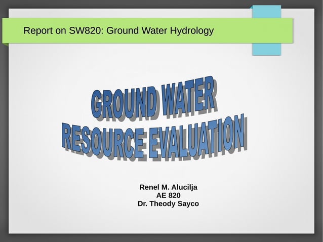 Ground water resource evaluation | PPT