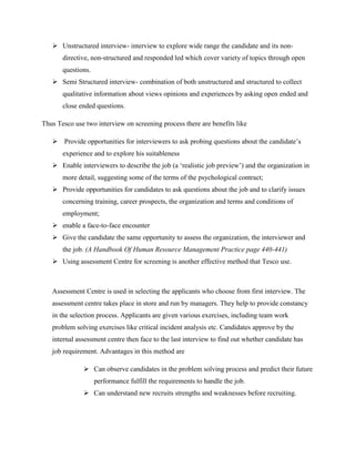 Recruitment and selection process in Tesco | DOCX