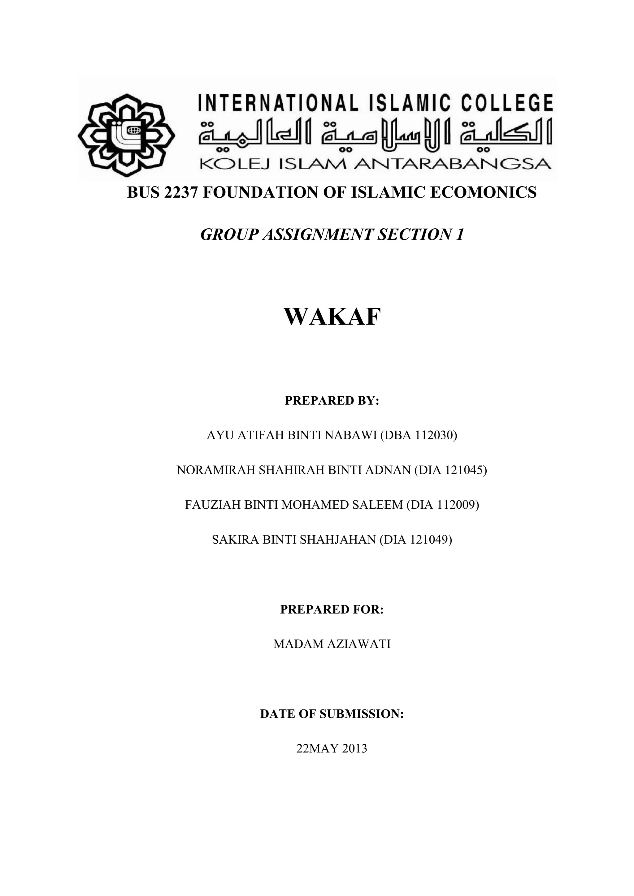 Foundation of Islamic: Wakaf | PDF