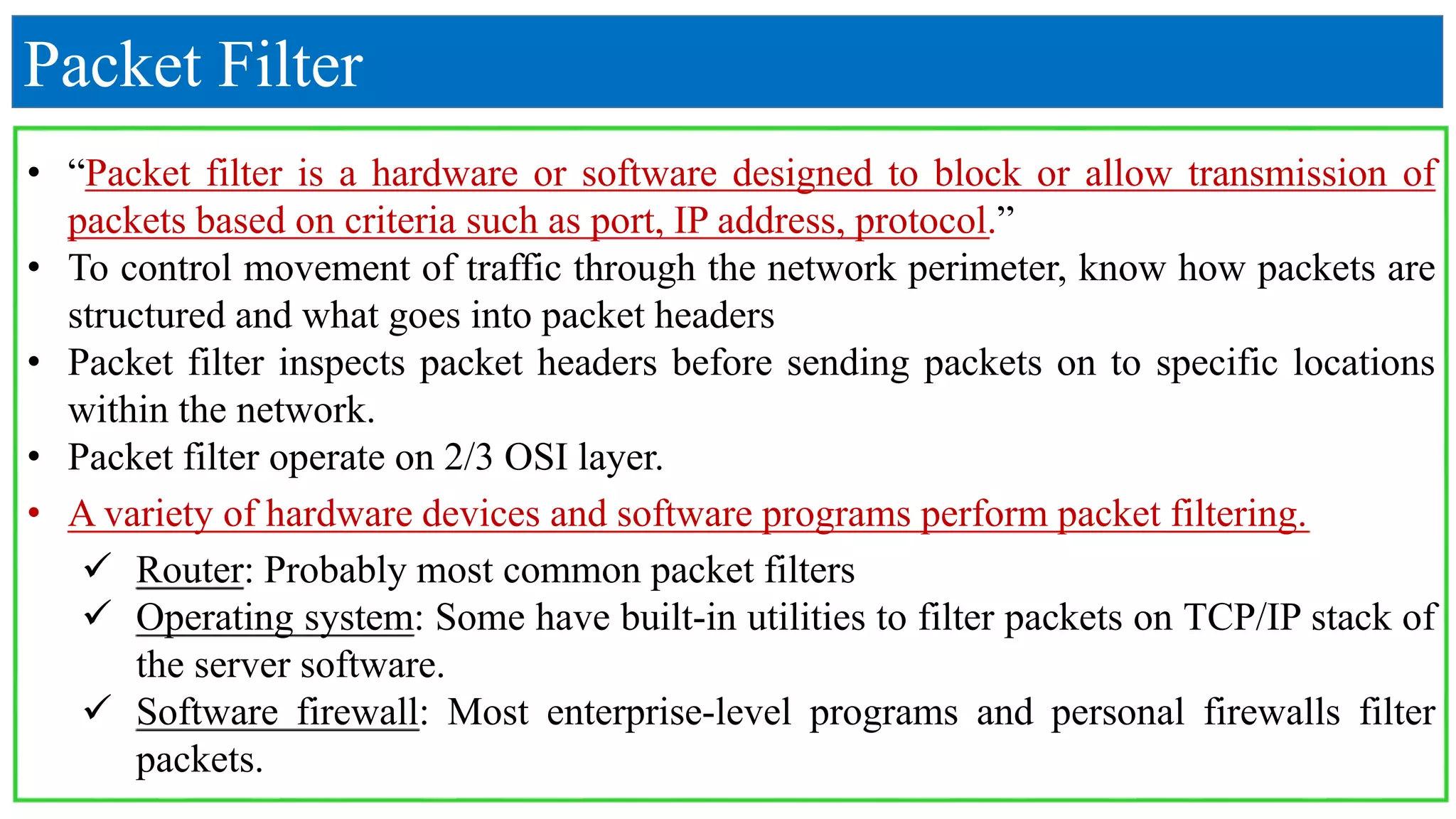 Cyber Security - Firewall and Packet Filters | PPTX | Computer Networking | Computing