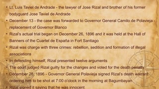 Exile, Trial, Execution and Martydom Life and Works of Rizal Topic 3 ...