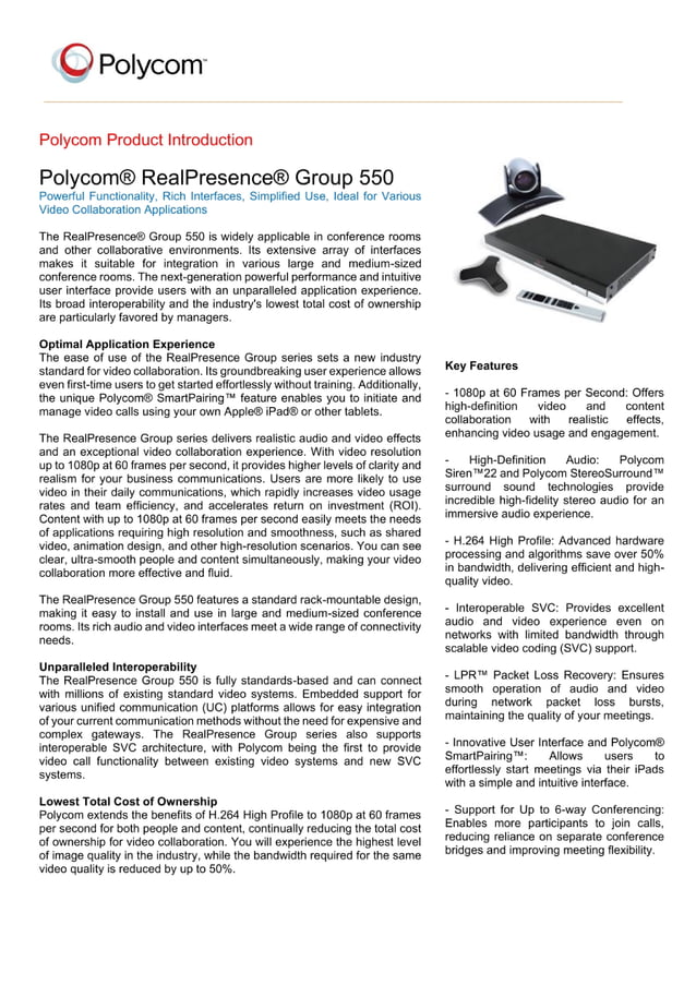 polycom group 550 datasheet - Polycom Group Series | PDF