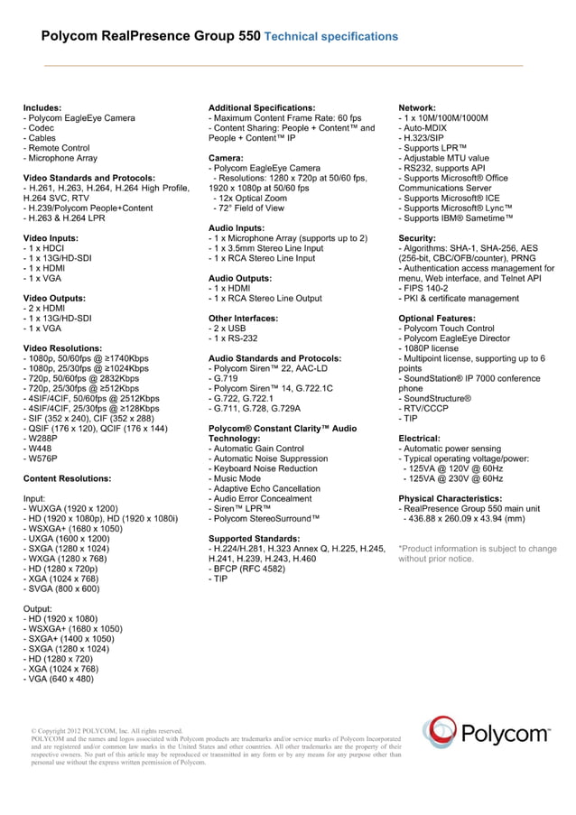 polycom group 550 datasheet - Polycom Group Series | PDF