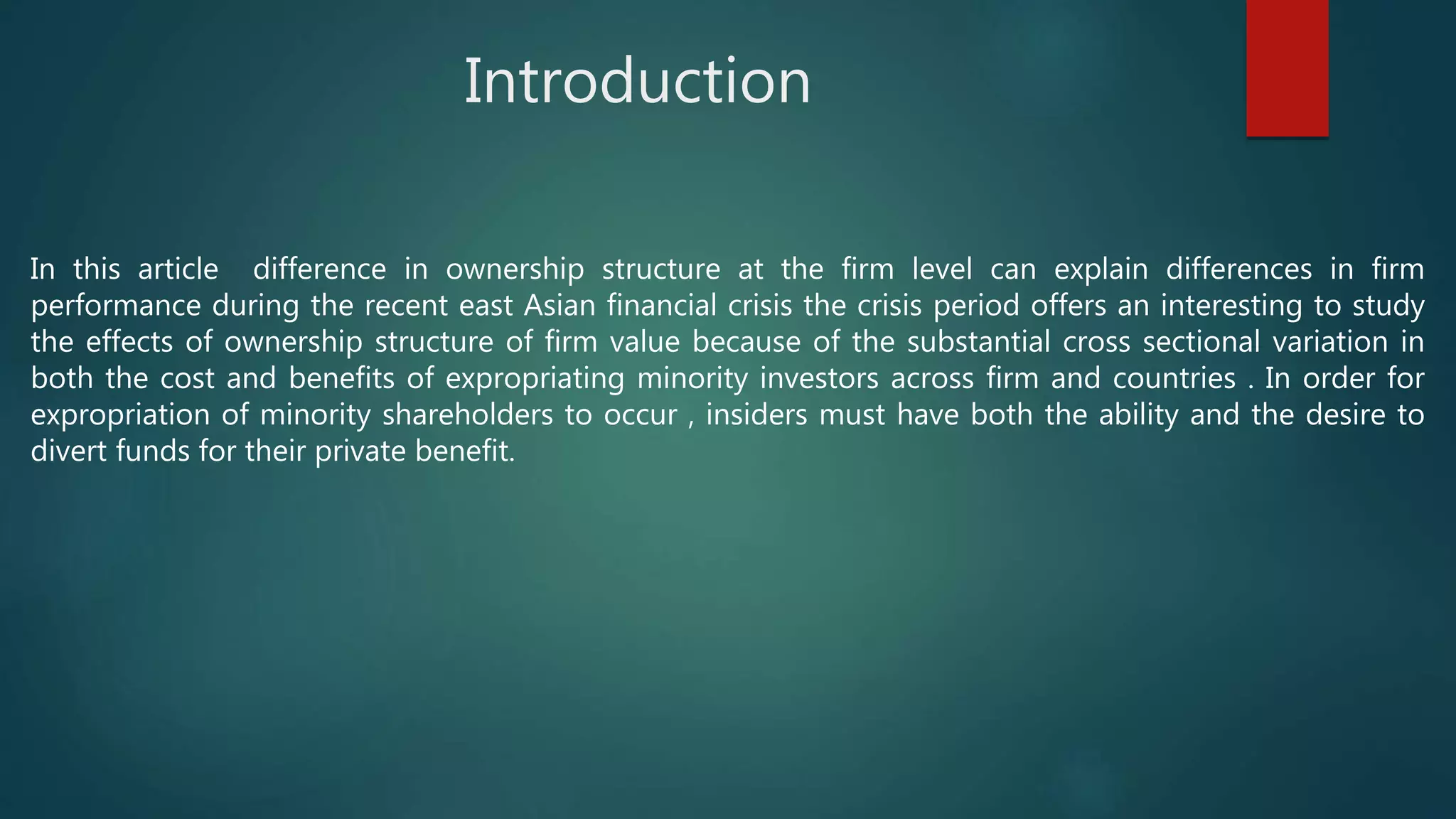 Ownership Structure, Corporate Governance and Firm Value: Evidence From ...