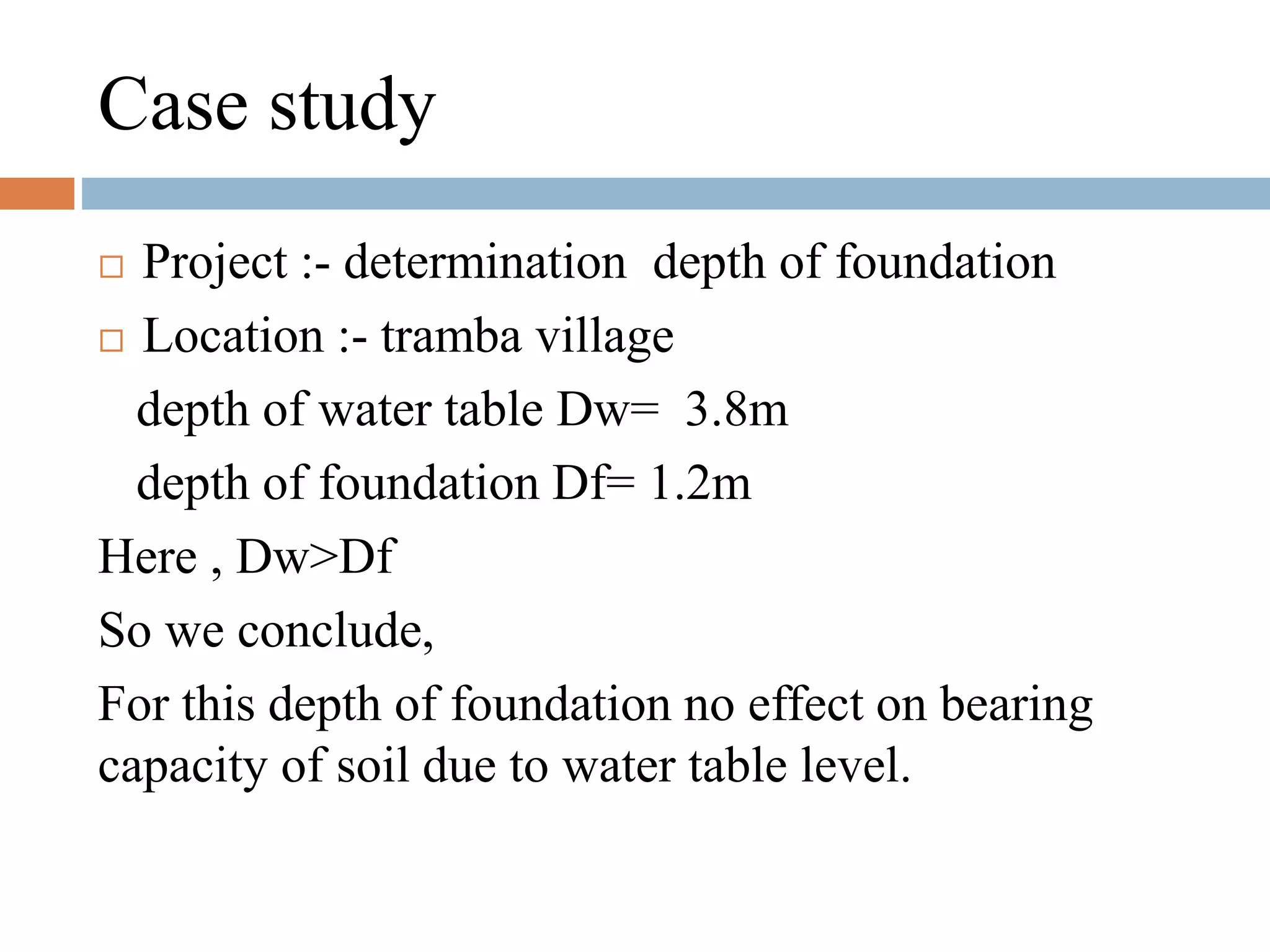 Case study on effect of water table on bearing capacity | PPTX