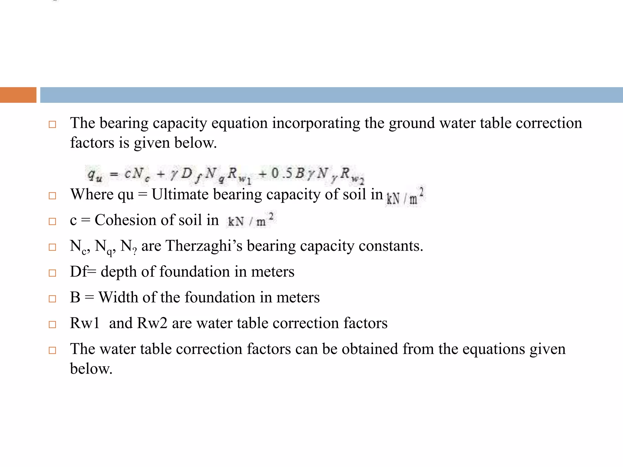 Case study on effect of water table on bearing capacity | PPTX