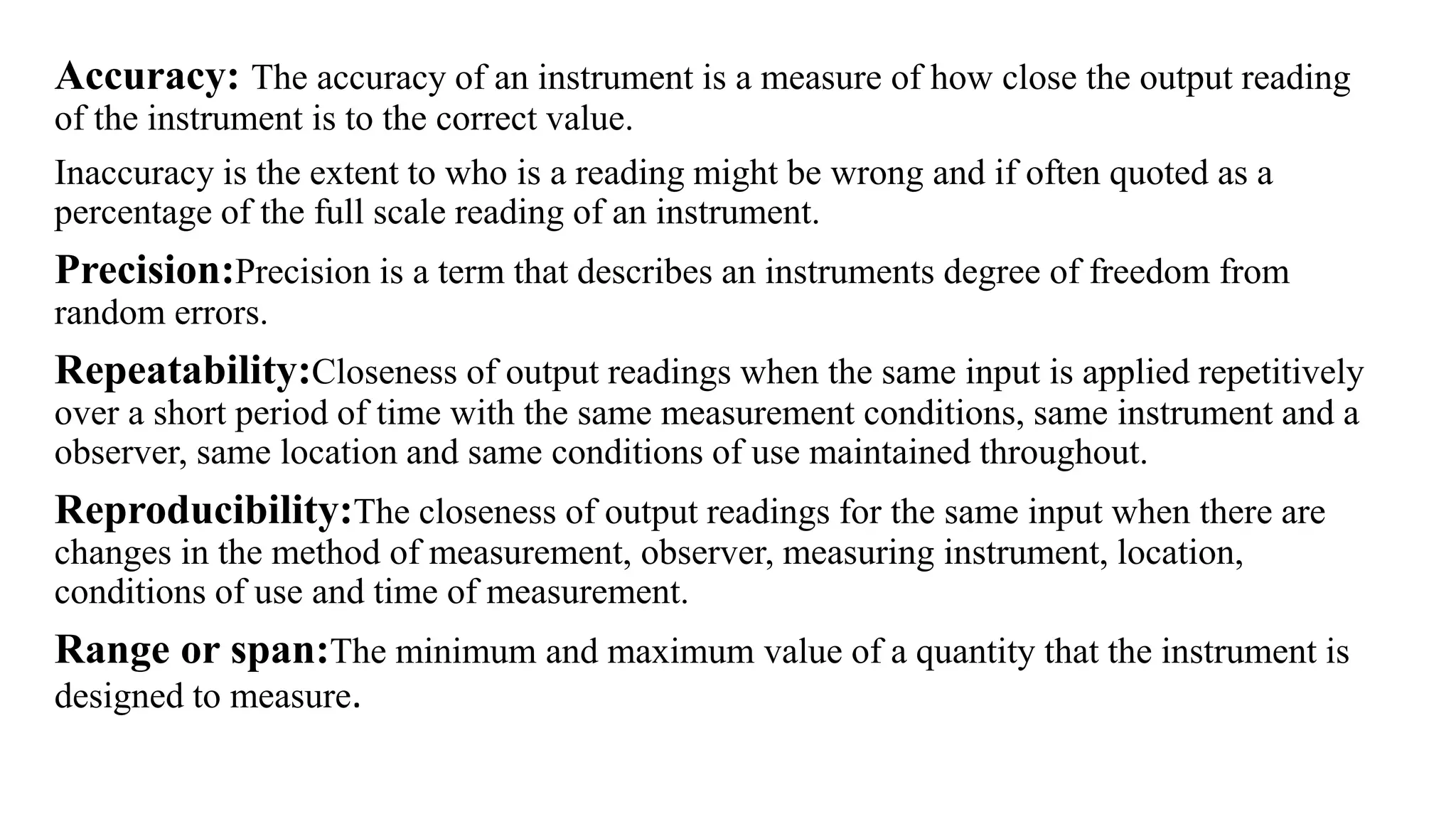 Measurement instruments Static and dynamic characteristics Calibration Systematic Errors, Random ...
