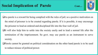 Parole: Definition, Objectives, Conditions and Social Implication | PPTX