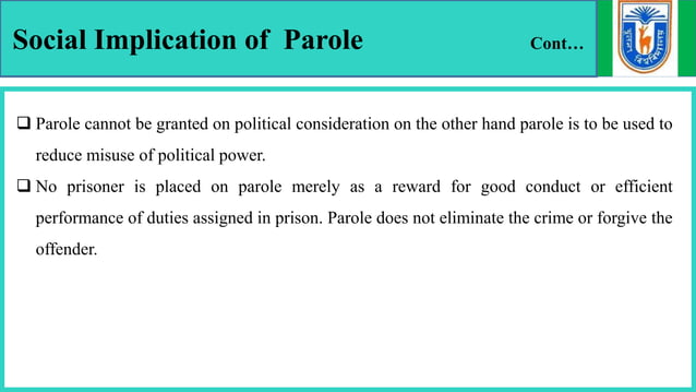 Parole: Definition, Objectives, Conditions and Social Implication ...