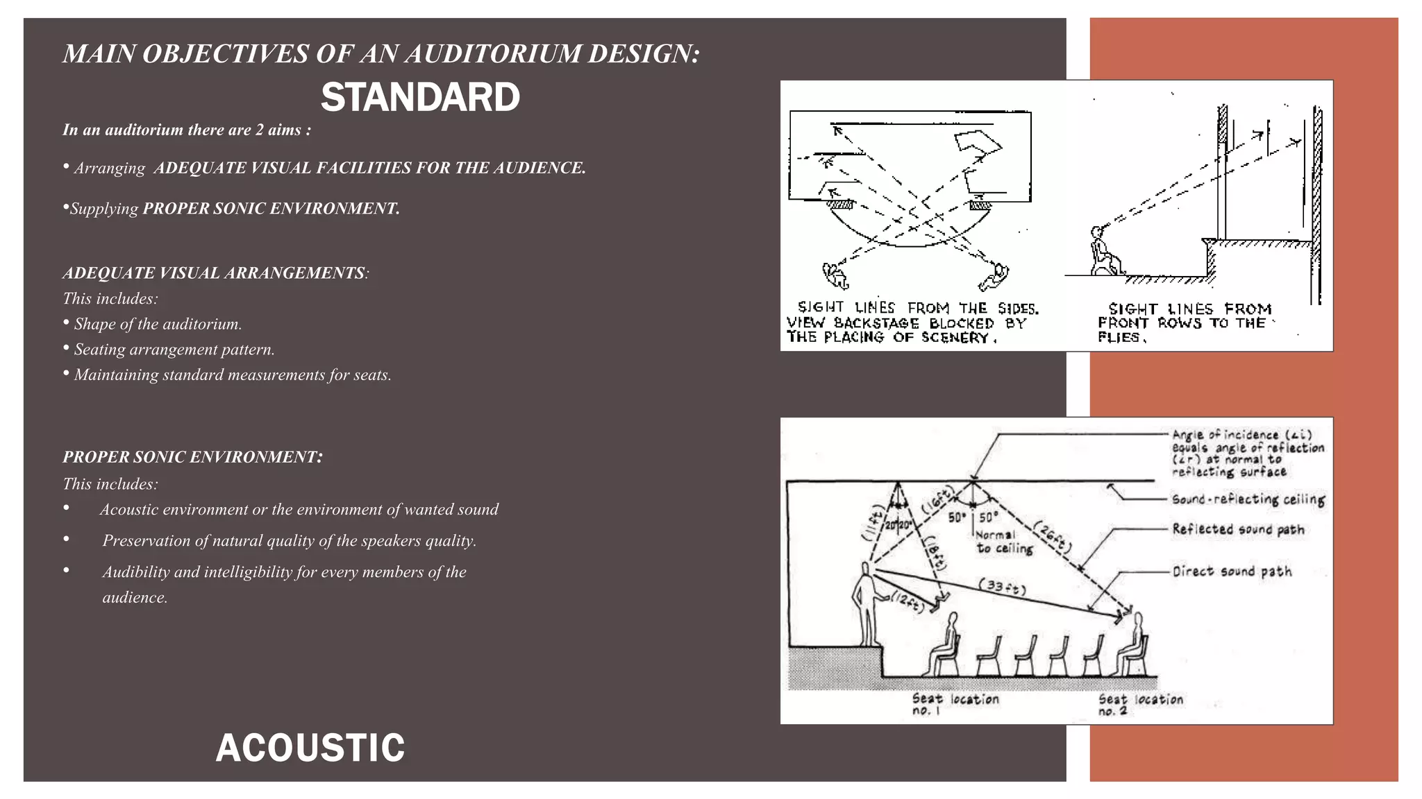 acoustic and viewing angle analysis of an auditorium building | PPTX