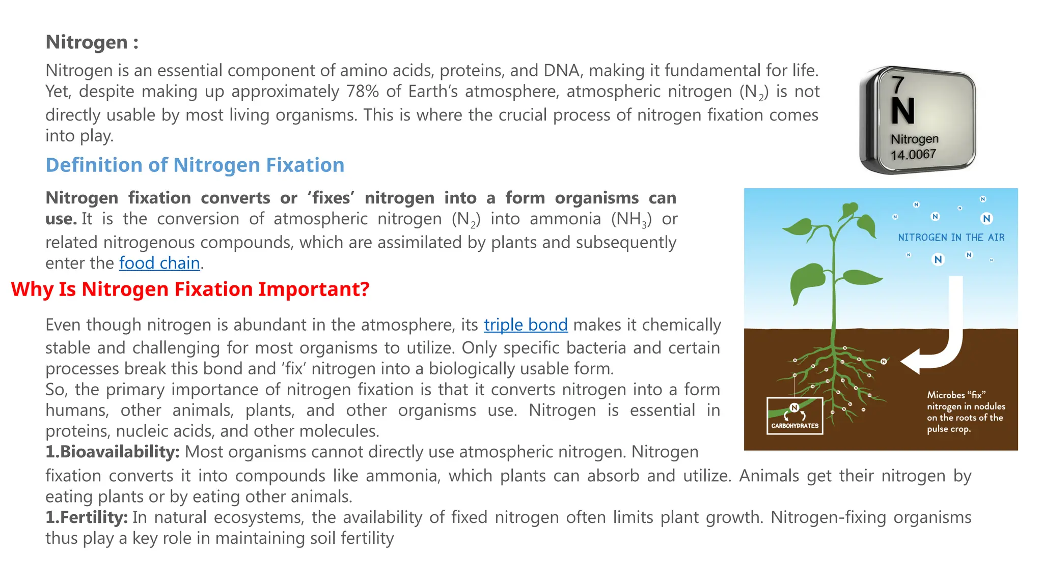 Conversion of nitrogen into ammonia and other nitrogenous compounds ...