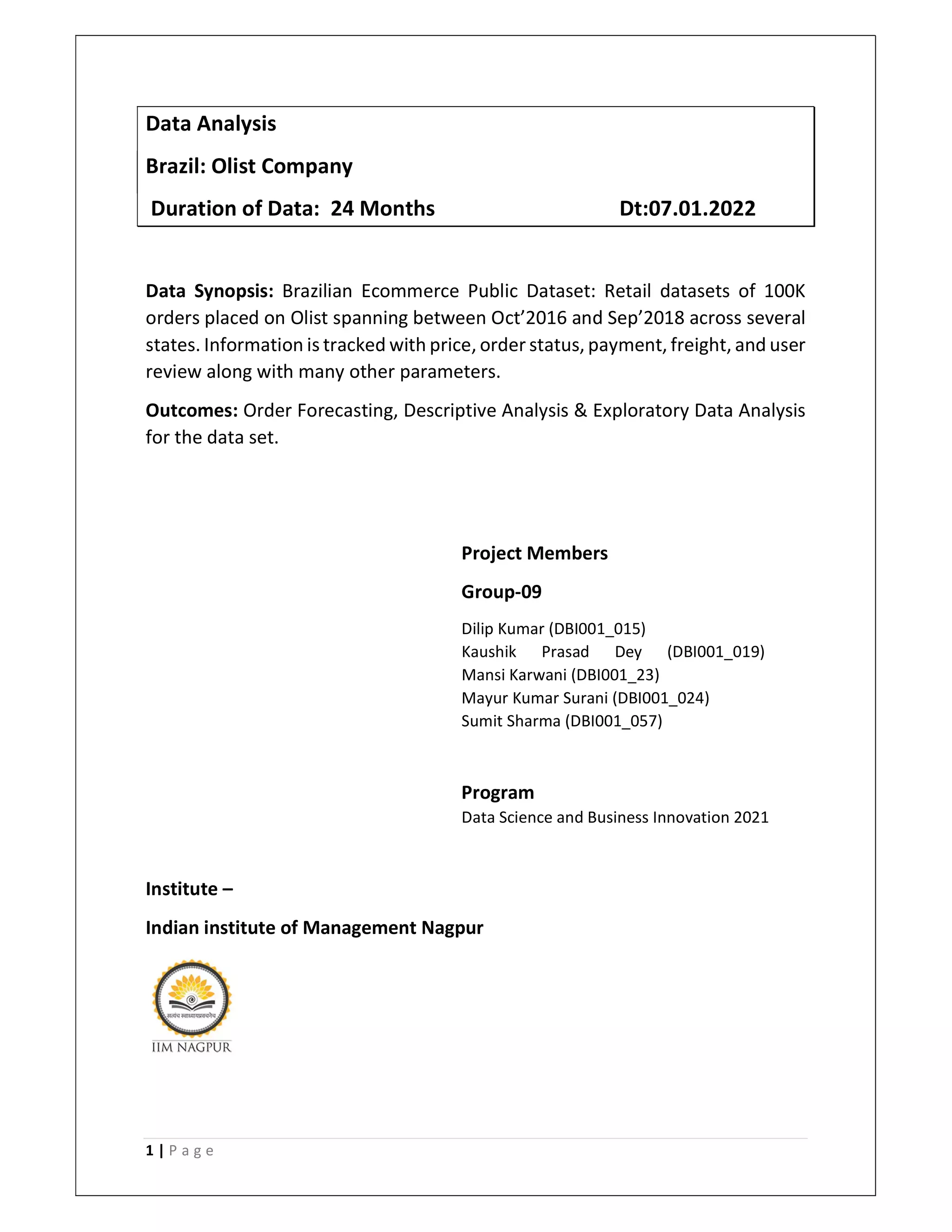 Brazilian Ecommerce Olist Market Data Analysis Pdf