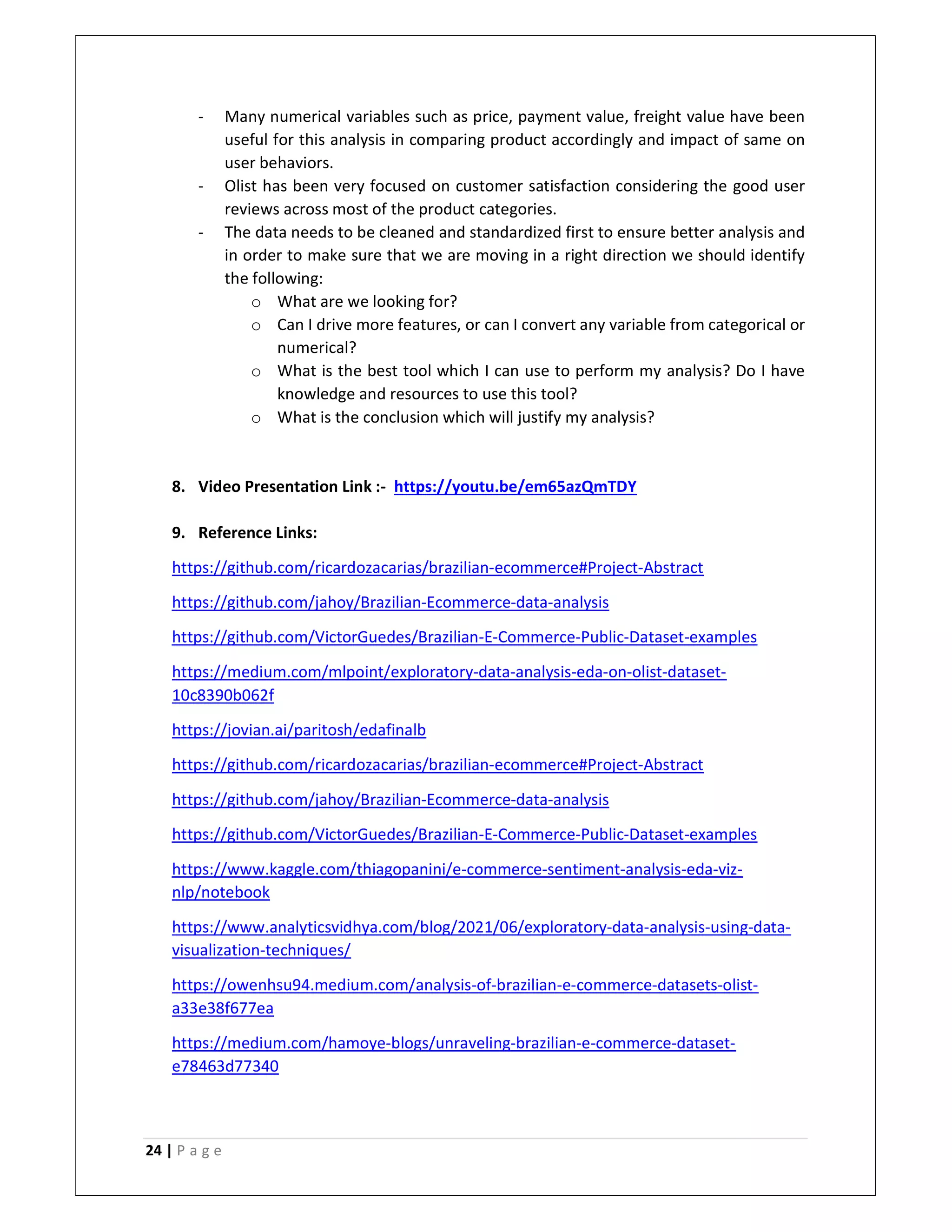 Brazilian Ecommerce OLIST Market Data Analysis | PDF