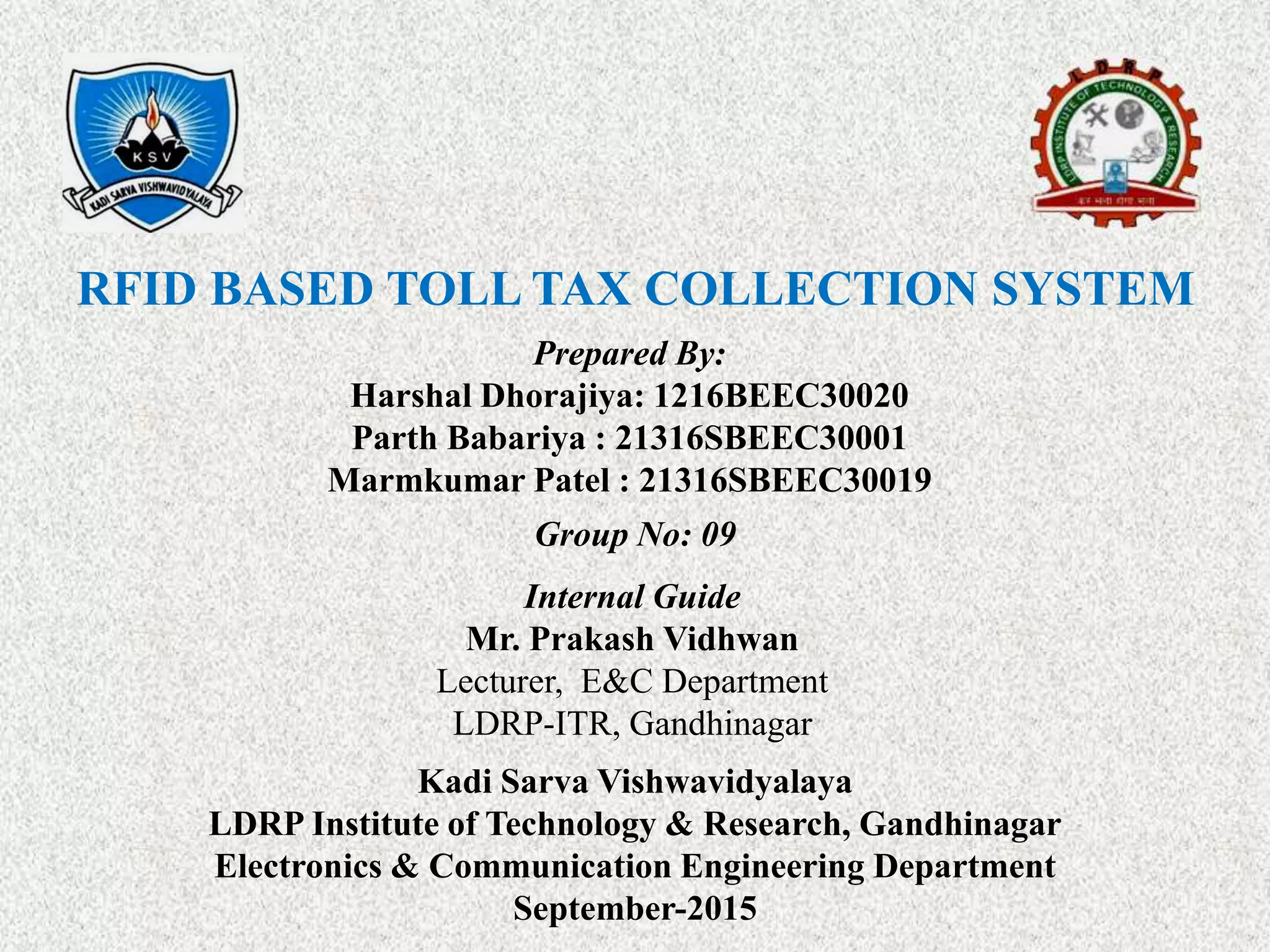 RFID BASED TOLL TAX COLLECTION SYSTEM | PPTX