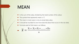 Statistics " Measures of Central Location" Group one presentation. | PPTX