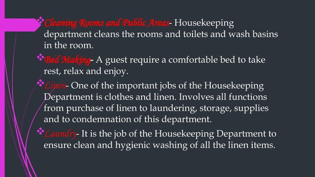 Function of Housekeeping, personnel, duties and responsibilities ptx | PPTX