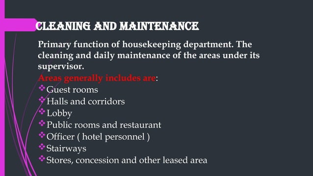 Function of Housekeeping, personnel, duties and responsibilities ptx | PPTX
