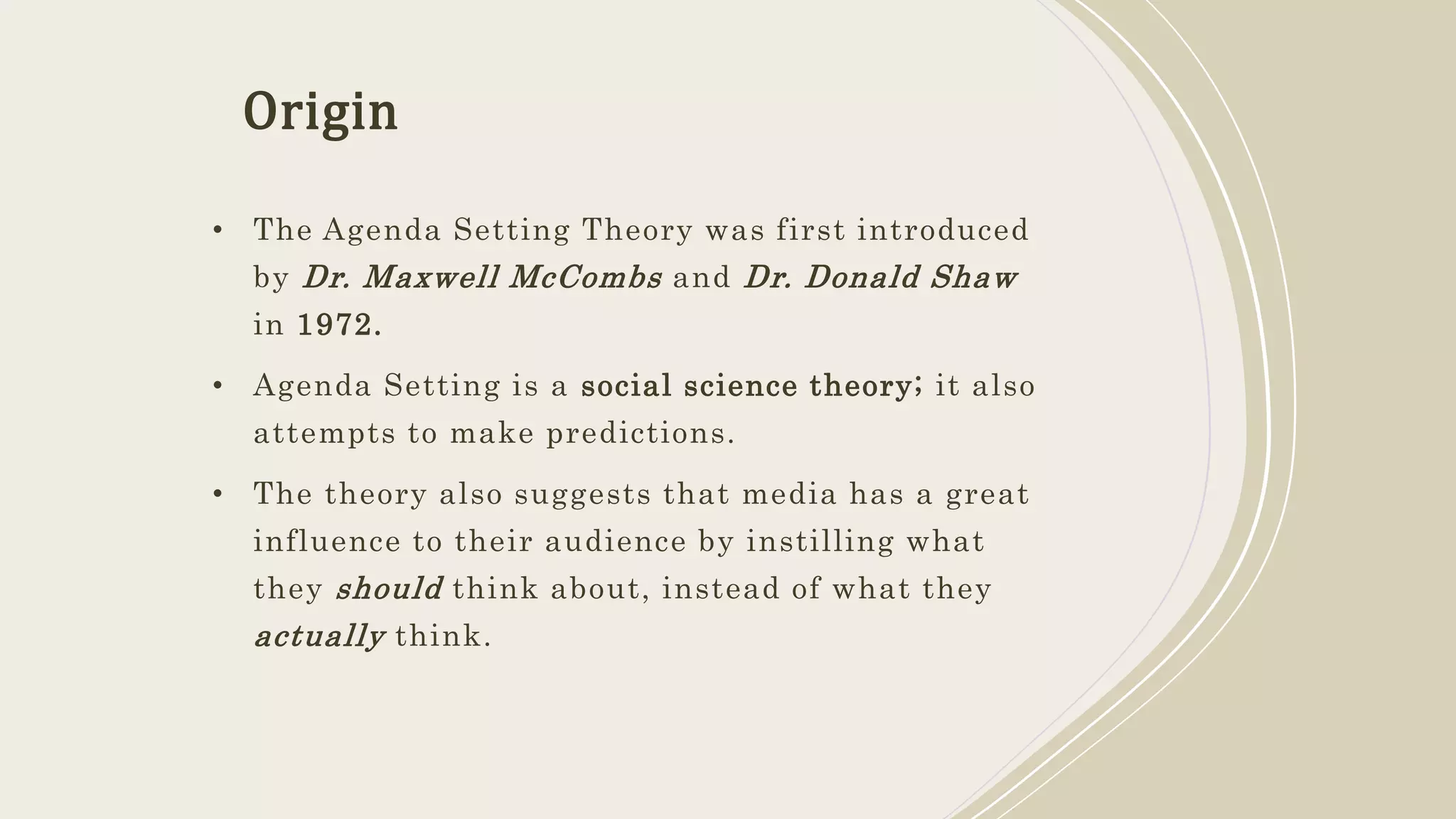 Agenda Setting Theory - Communication Theories | PPTX