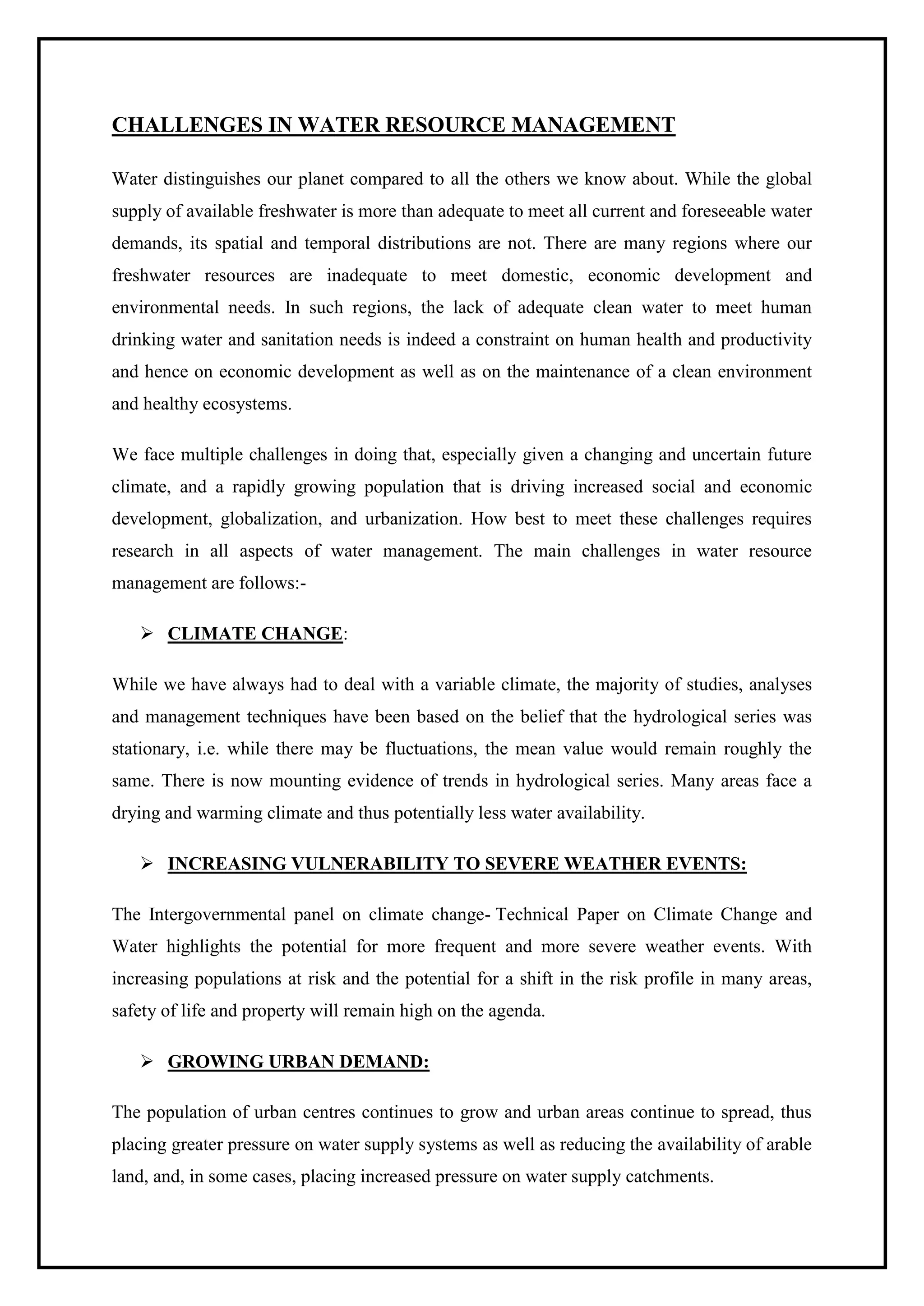 WATER RESOURCE MANAGEMENT FULL NOTES | PDF