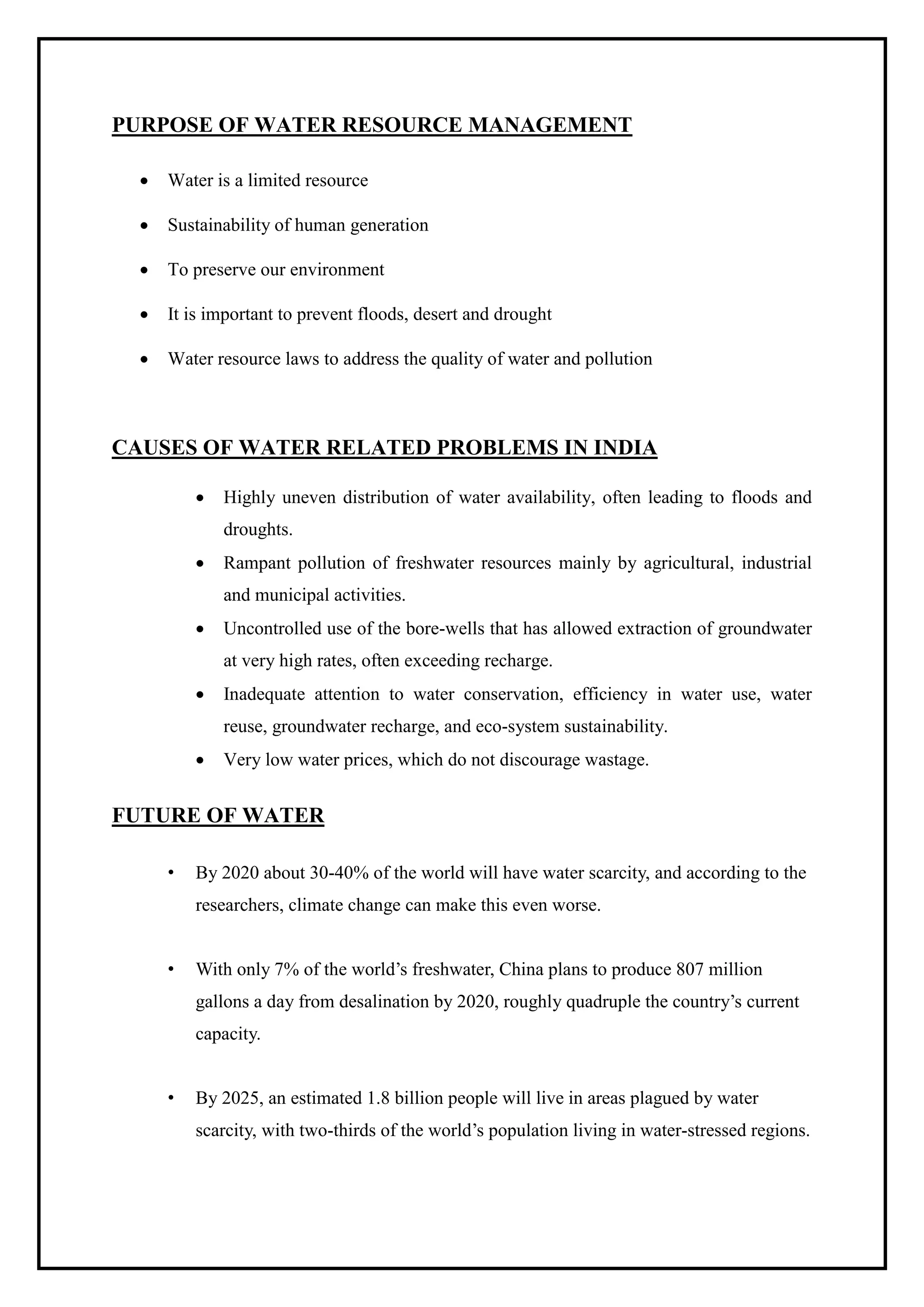 WATER RESOURCE MANAGEMENT FULL NOTES | PDF