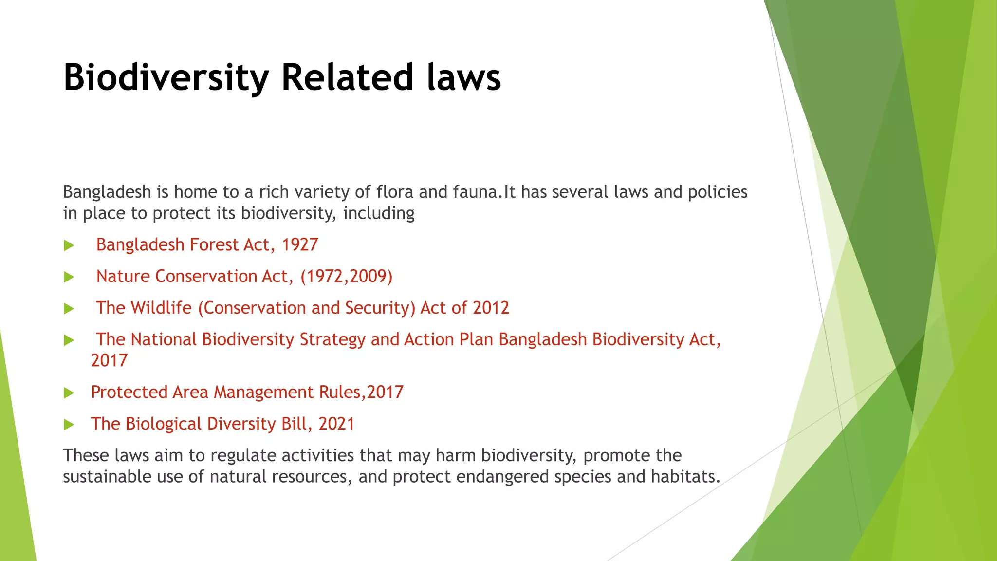 Biodiversity and ecosystems related laws In Bangladesh | PPT