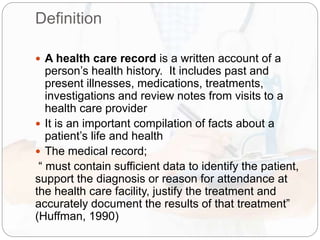 Health Care Records in health care service management | PPTX