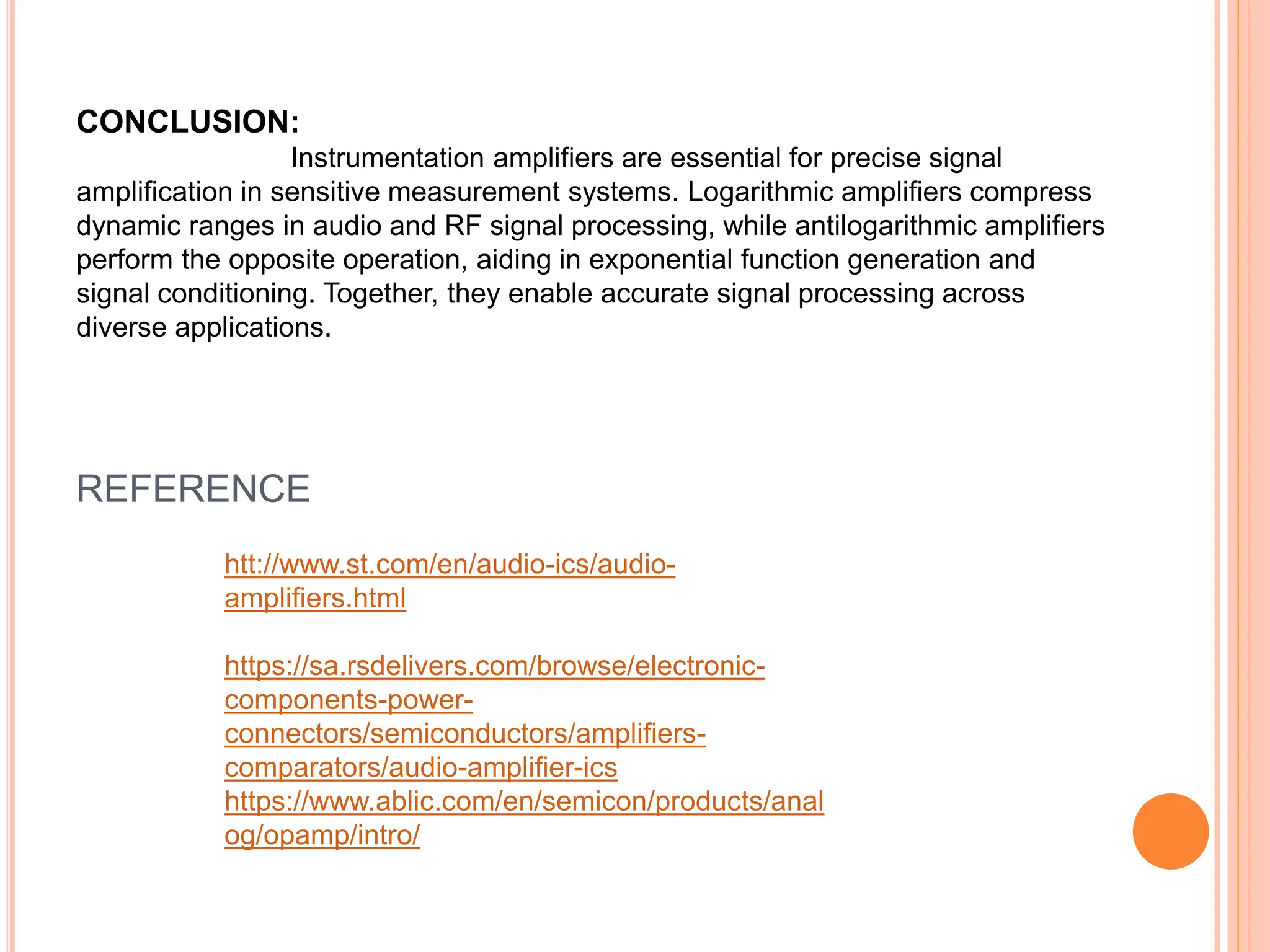 Application of instrumentation amplifier,log amplifier, antilograthimic amplifier | PPT