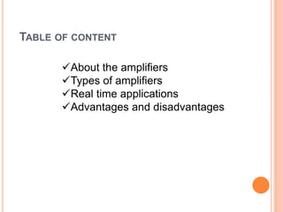 Application of instrumentation amplifier,log amplifier, antilograthimic amplifier | PPT