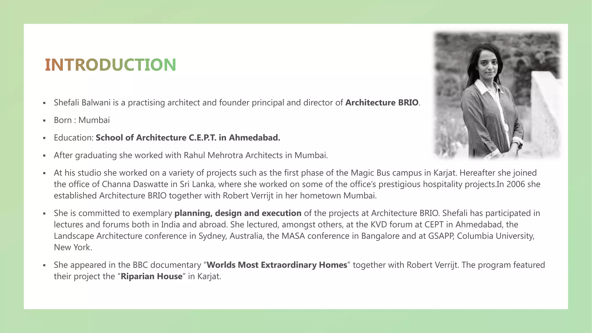 Landscape Architect Shefali Balwani case study | PPTX