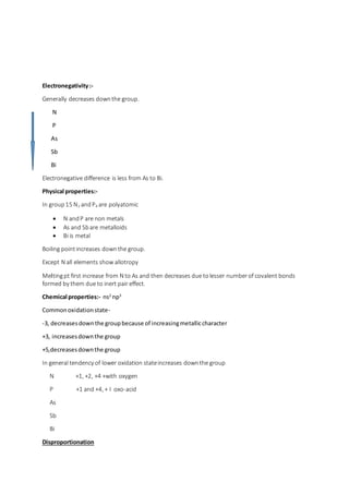 Group 15 elements - p-Block | DOCX