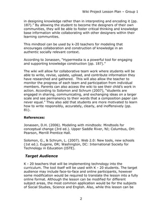 Lesson Plan: Wiki Project Group 1 | PDF