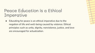 GROUP 1 PEACE EDUCATION hsjwiiehrrhrjrkr | PPTX