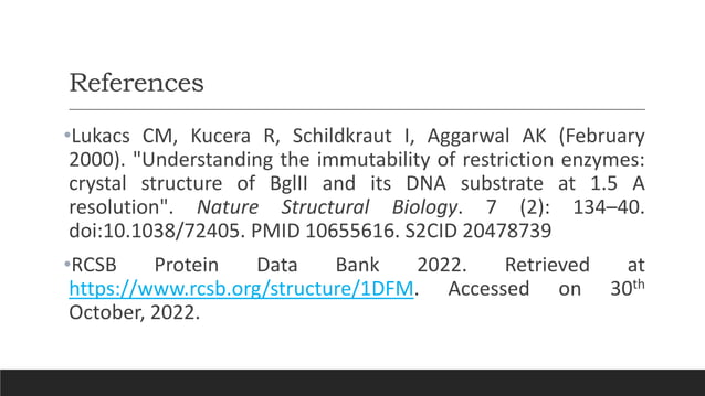 Presentation on Restriction enzyme BglII (BgIII).pptx | Chemistry | Science