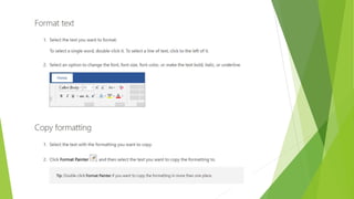 1. CREATING AND SAVING DOCUMENT 2. DISPLAYING DIFFERENT VIEW 3. WORKING WITH STYLES AND ...