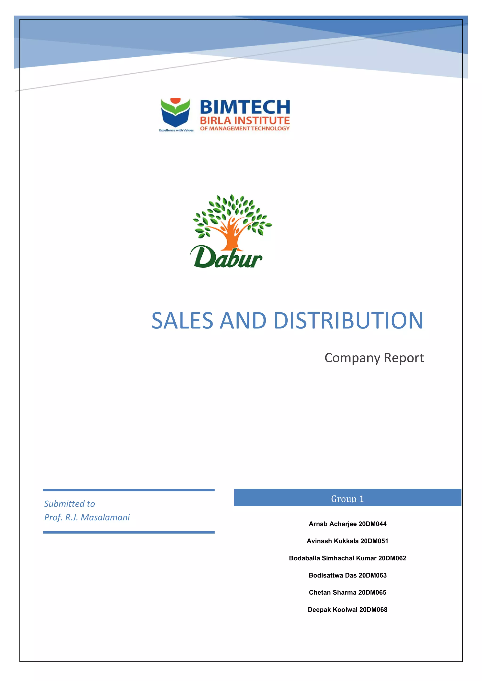 Sales & Distribution report on Dabur | PDF