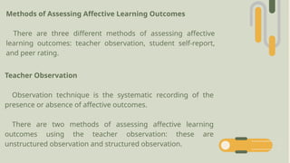 Methods of Assessing Affective Learning Outcomes | PPTX
