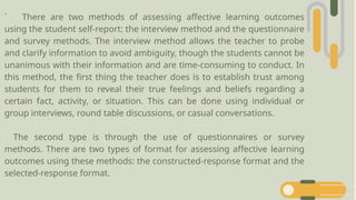 Methods of Assessing Affective Learning Outcomes | PPTX