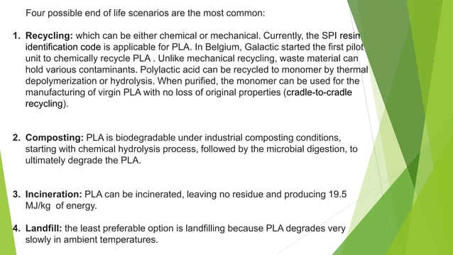 Life cycle Assesment and waste stratigies of PLA | PPTX