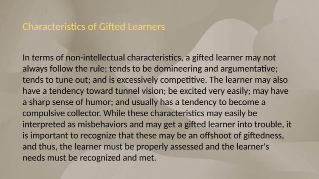 TYPES, CHARACTERISTICS, AND IDENTIFICATION OF GIFTED AND TALENTED ...
