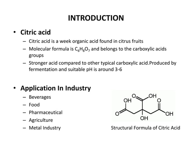 production of citric acid. | PPT