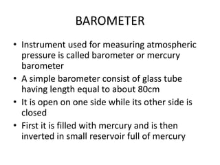 Report on Barometer manometer and its types | PPTX