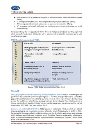 Market Plan for Tata Beverages - Tetley Energy Drink | PDF