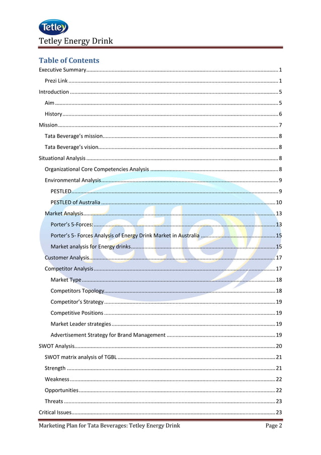 Market Plan for Tata Beverages - Tetley Energy Drink | PDF
