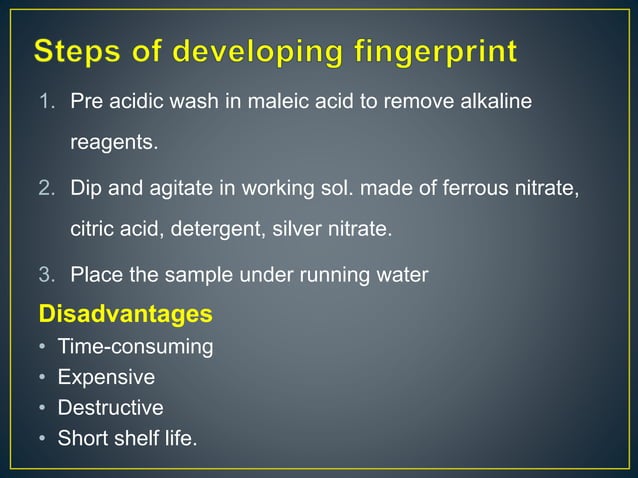 conventional methods of fingerprint development | PPTX