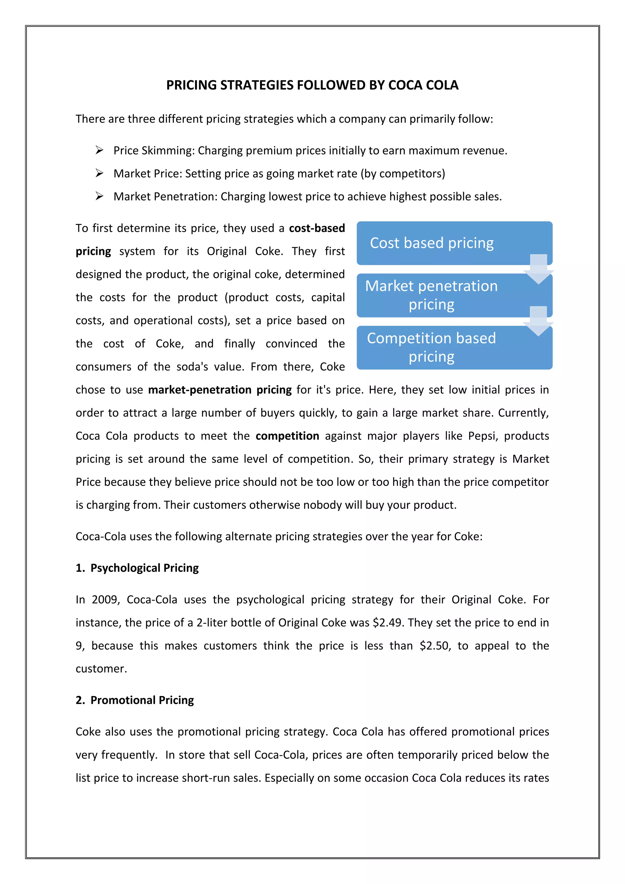 Pricing Strategies by Coca-Cola in India | PDF