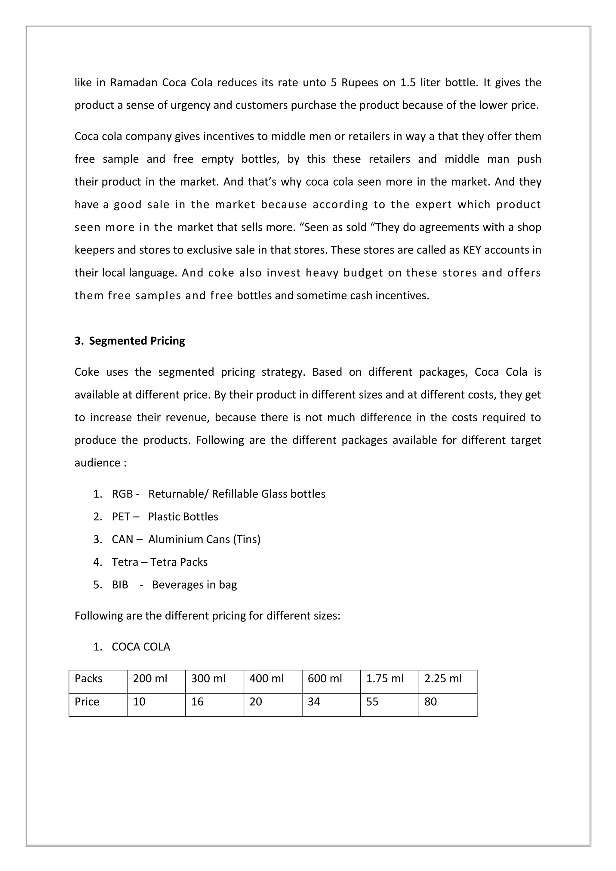 Pricing Strategies by Coca-Cola in India | PDF