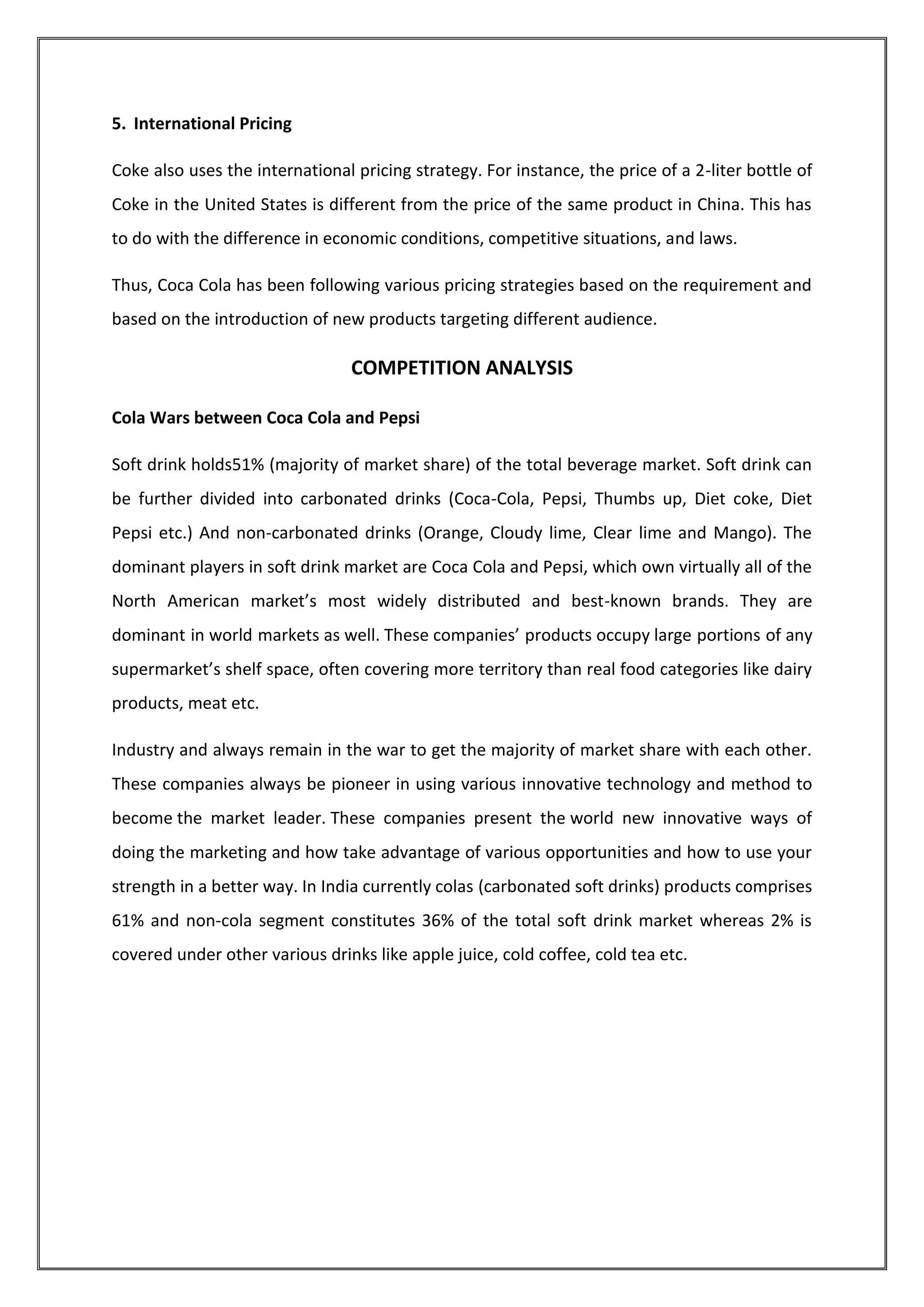 Pricing Strategies by Coca-Cola in India | PDF