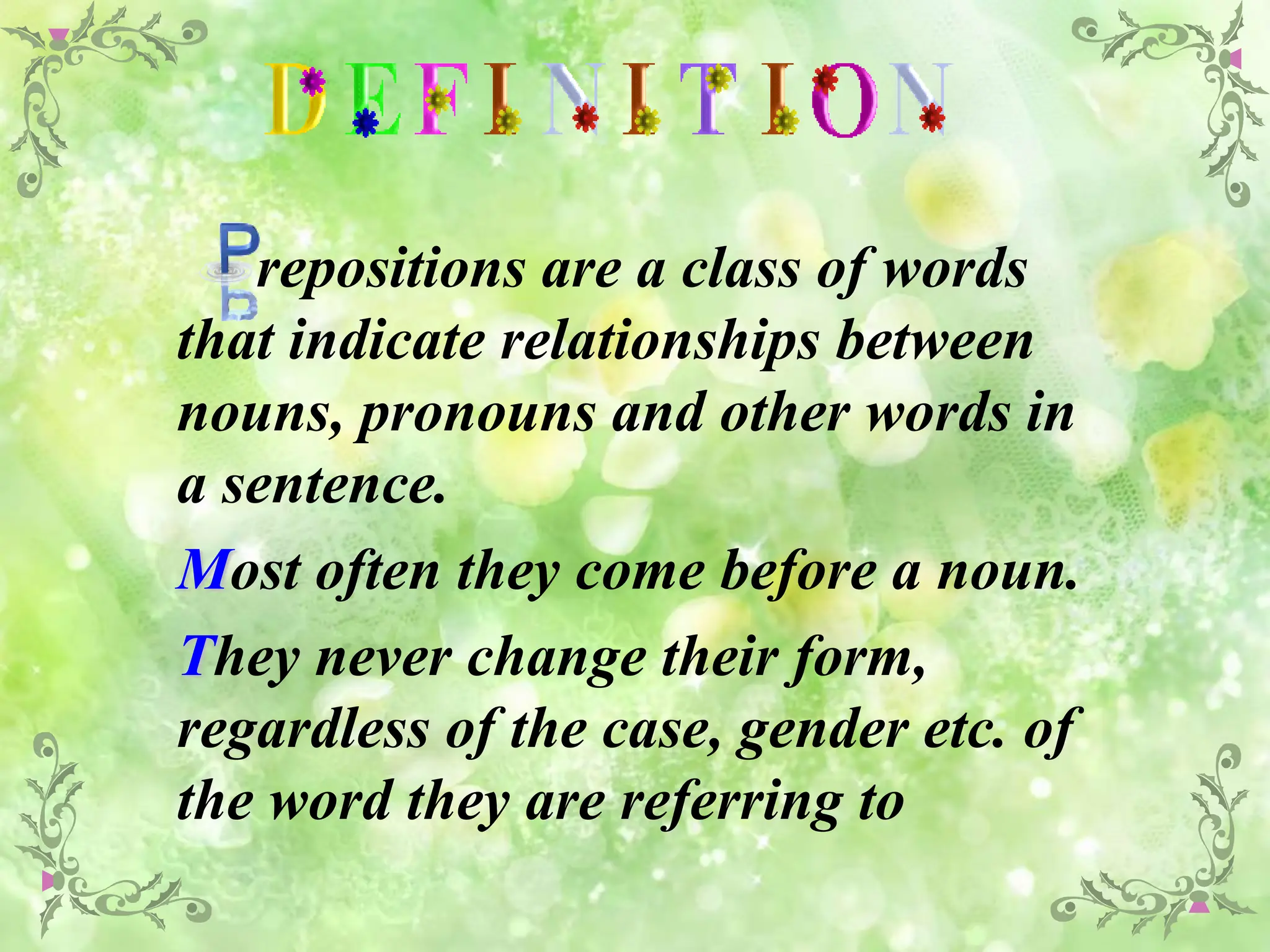Prepositions - Usage and exercises for EFL | PPT