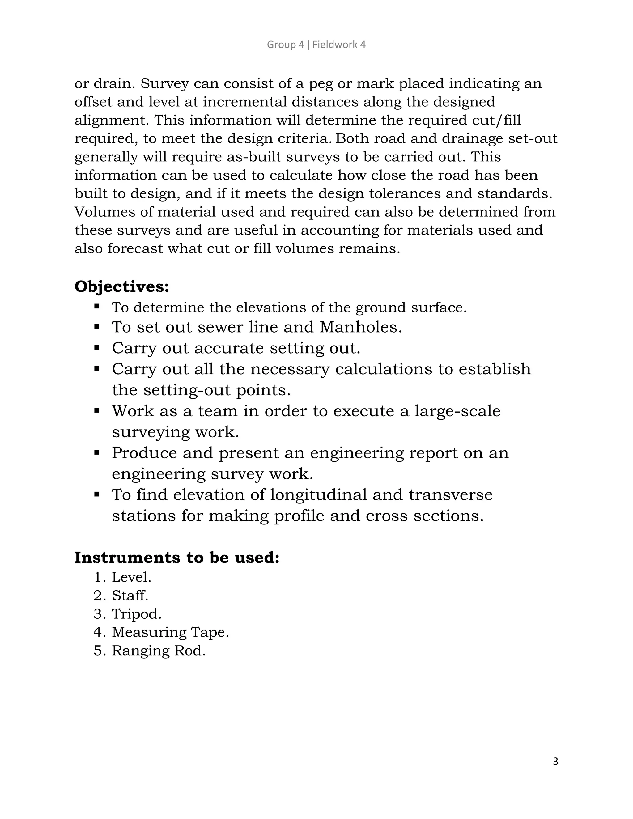 ROAD PROFILING, CROSS SECTION & SETTING OUT SEWER LINE | PDF