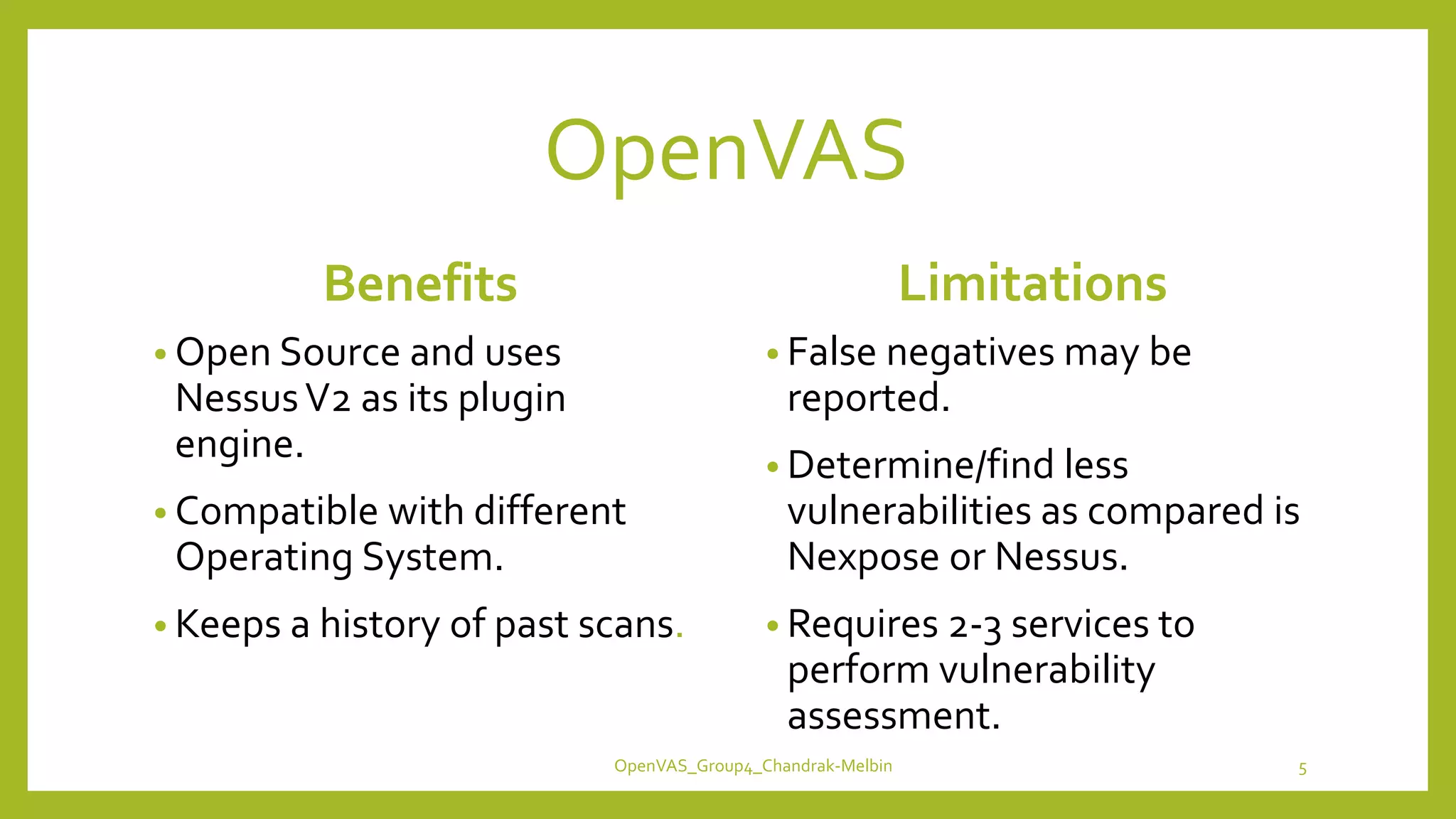 OpenVAS: Vulnerability Assessment Scanner | PPTX